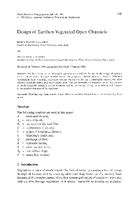 (PDF) Design of earthen vegetated open channels