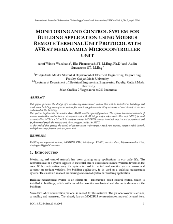 (PDF) Monitoring and Control System for Building Application Using Modbus Remote Terminal Unit ...