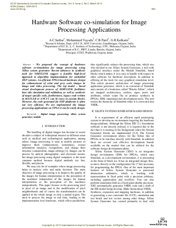(PDF) Hardware Software co-simulation for Image Processing Applications