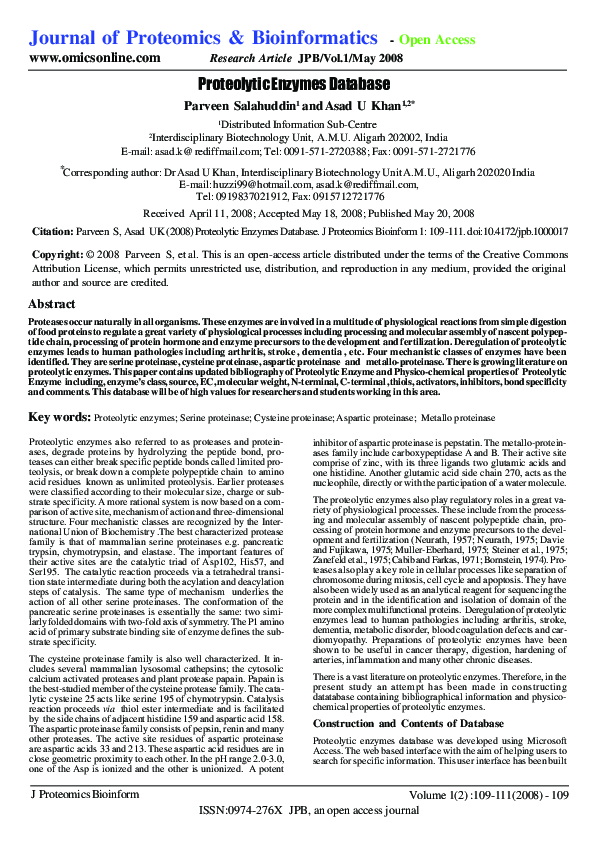 (PDF) Proteolytic Enzymes Database