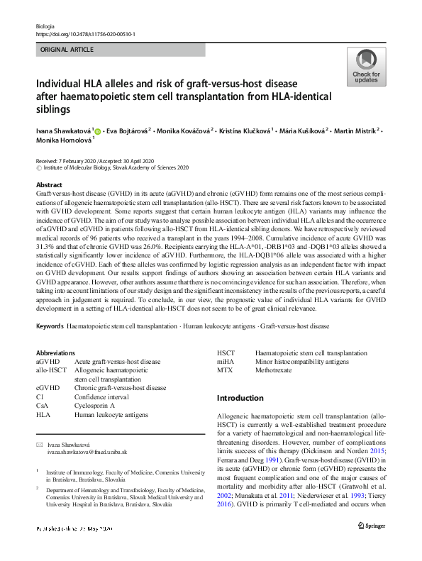 (PDF) Individual HLA alleles and risk of graft-versus-host disease ...