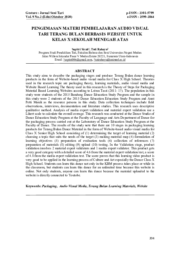 (PDF) Pengemasan Materi Pembelajaran Audio Visual Tari Terang Bulan ...