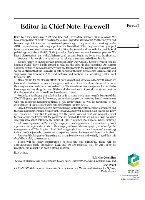 (PDF) Editor-in-Chief Note: Farewell | Eric Pezet - Academia.edu