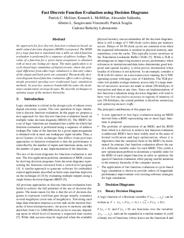 Pdf Fast Discrete Function Evaluation Using Decision Diagrams Prof Alberto L Sangiovanni