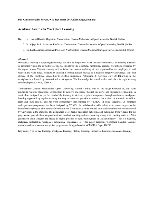 (PDF) Academic Awards for Workplace Learning