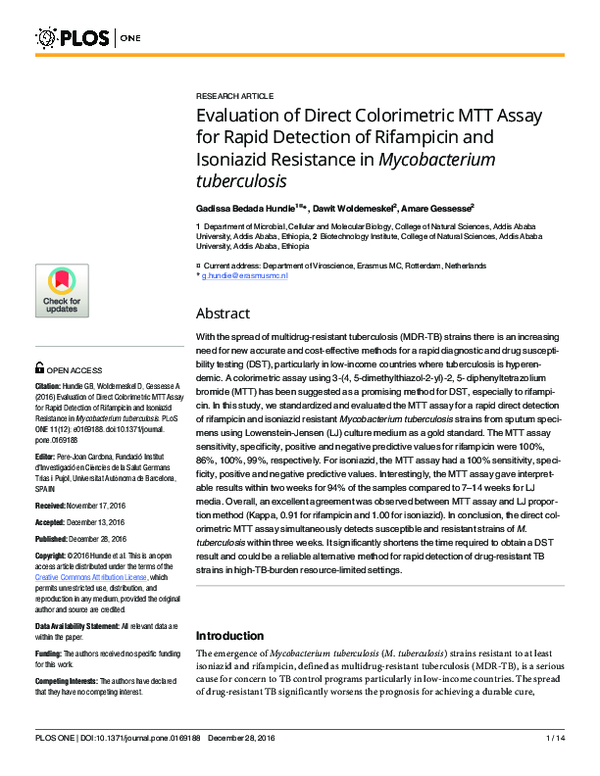 (PDF) Evaluation of Direct Colorimetric MTT Assay for Rapid Detection ...