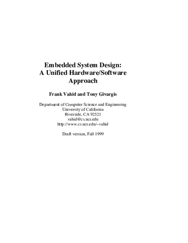 Pdf Embedded System Design A Unified Hardwaresoftware Approach