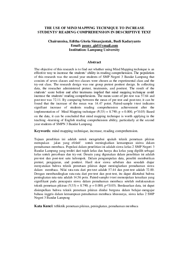 (PDF) The Use of Mind Mapping Technique to Increase Students' Reading ...