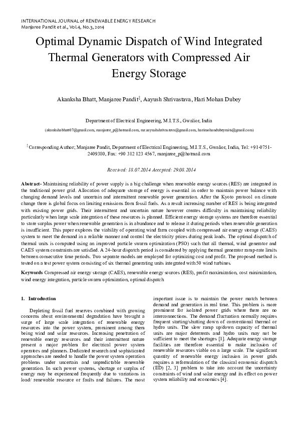 (PDF) Optimal Dynamic Dispatch of Wind Integrated Thermal Generators ...
