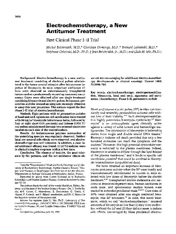 (PDF) Electrochemotherapy, a new antitumor treatment. First clinical ...