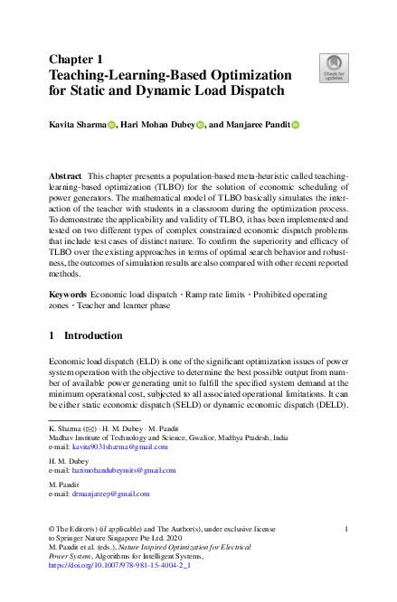 (PDF) Teaching-Learning-Based Optimization for Static and Dynamic Load Dispatch