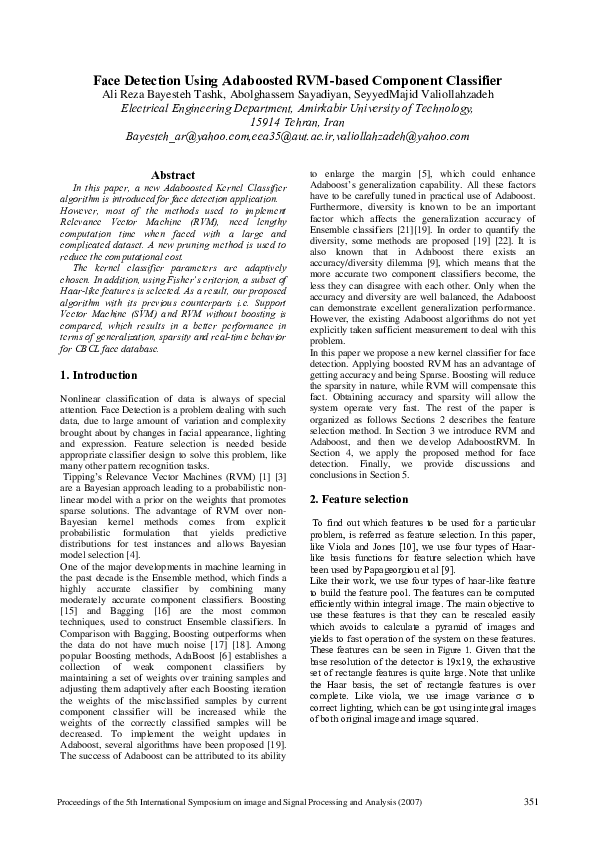 (PDF) Face Detection Using Adaboosted RVM-based Component Classifier
