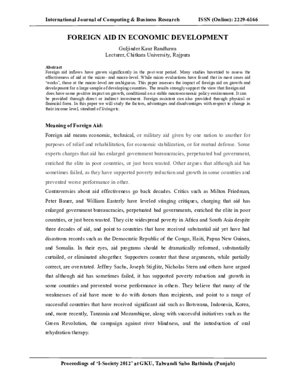 (PDF) Foreign Aid in Economic Development