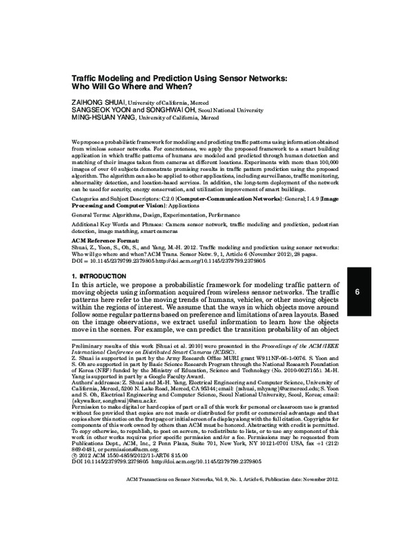 Pdf Traffic Modeling And Prediction Using Sensor Networks
