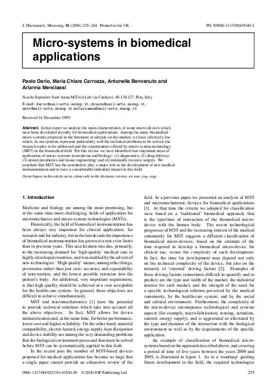 (PDF) Micro-systems in biomedical applications