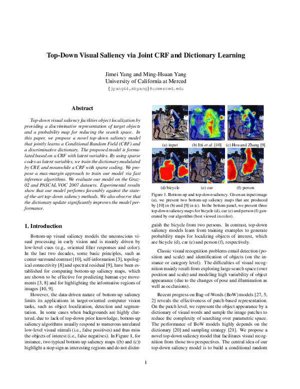 (PDF) Top-down visual saliency via joint CRF and dictionary learning