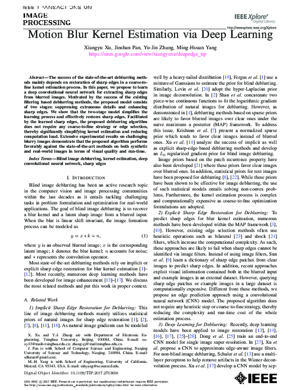 Pdf Motion Blur Kernel Estimation Via Deep Learning