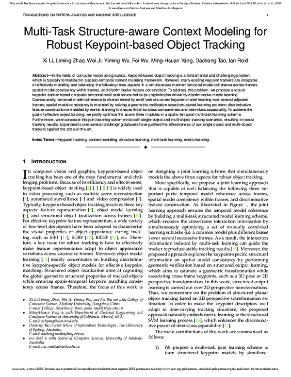 Pdf Multi Task Structure Aware Context Modeling For Robust Keypoint Based Object Tracking