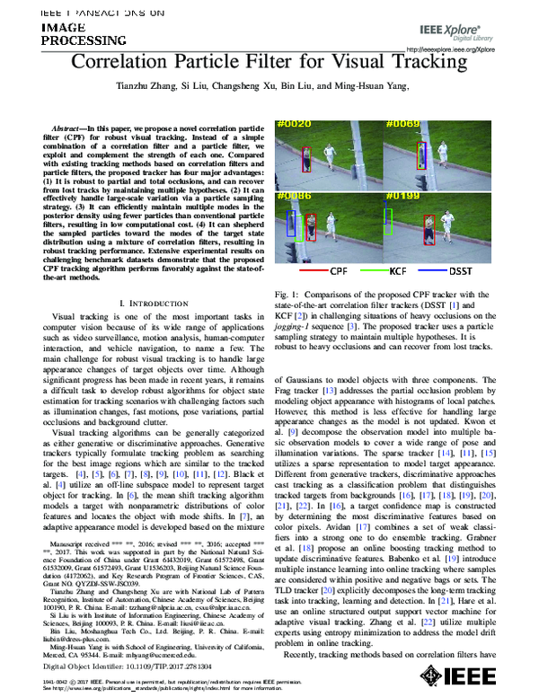 Pdf Correlation Particle Filter For Visual Tracking