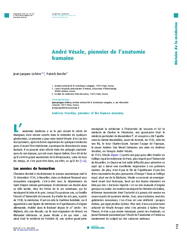 (PDF) André Vésale, pionnier de l’anatomie humaine