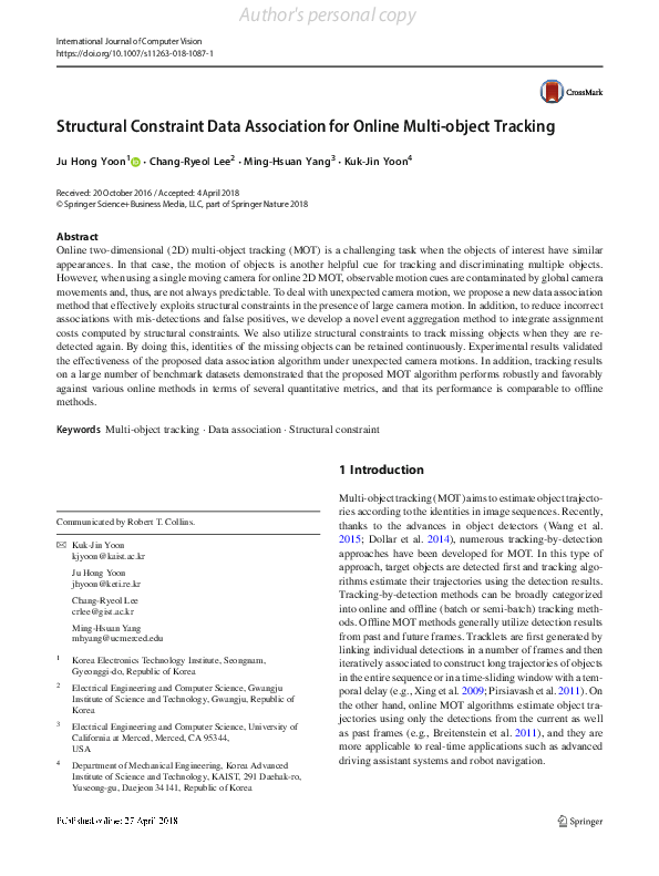 (PDF) Structural Constraint Data Association for Online Multi-object Tracking | Ming-Hsuan Yang ...
