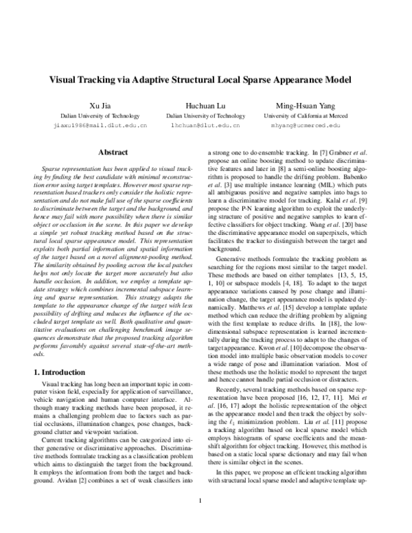 Pdf Visual Tracking Via Adaptive Structural Local Sparse Appearance Model
