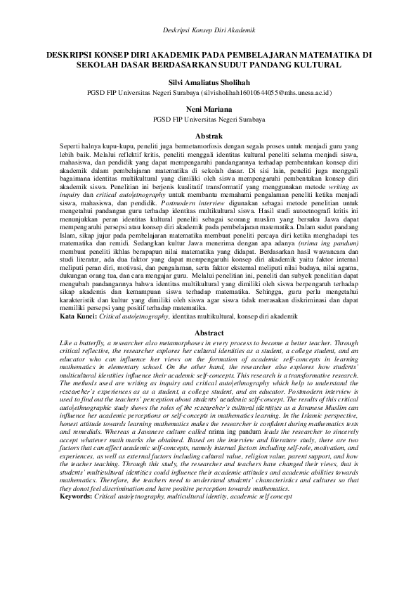 (PDF) Deskripsi Konsep Diri Akademik Pada Pembelajaran Matematika DI Sekolah Dasar Berdasarkan ...