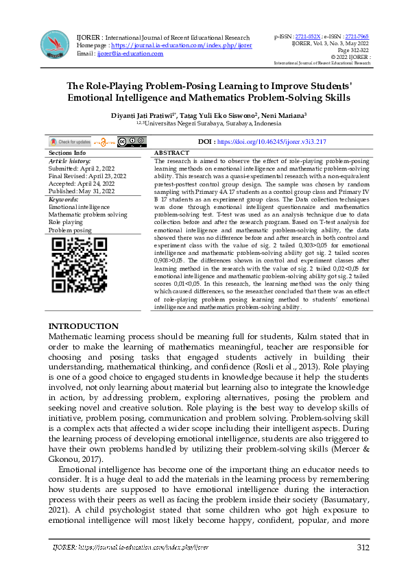 (PDF) The Role-Playing Problem-Posing Learning to Improve Students' Emotional Intelligence and ...