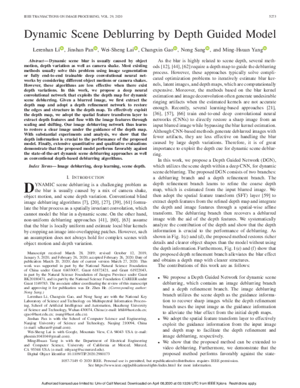 (PDF) Dynamic Scene Deblurring by Depth Guided Model