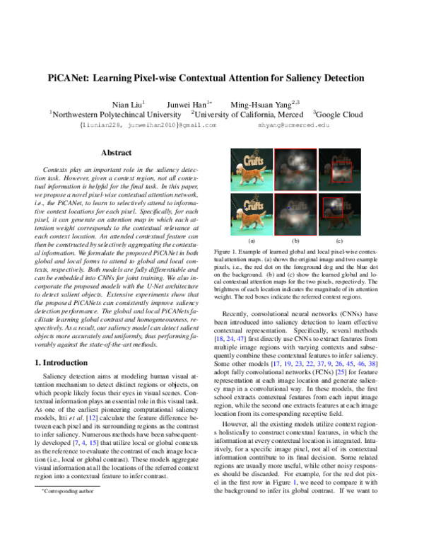 (PDF) PiCANet: Learning Pixel-Wise Contextual Attention for Saliency Detection