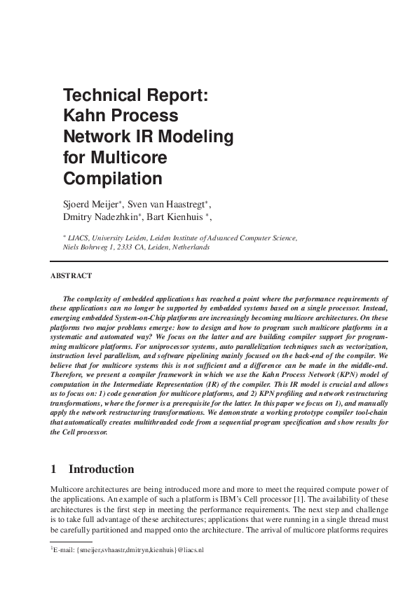 (PDF) Technical Report: Kahn Process Network IR Modeling for Multicore Compilation
