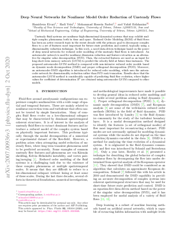 Pdf Deep Neural Networks For Nonlinear Model Order Reduction Of Unsteady Flows