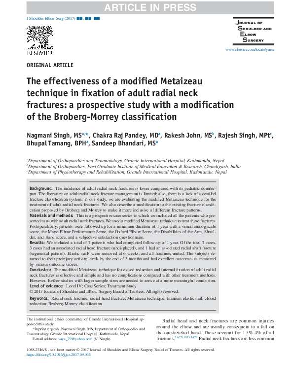 (PDF) The effectiveness of a modified Metaizeau technique in fixation ...