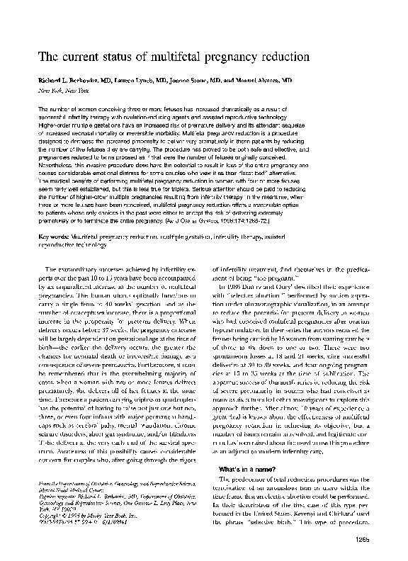 (PDF) The current status of multifetal pregnancy reduction
