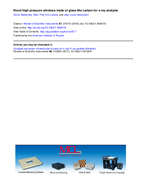 (PDF) Novel high-pressure windows made of glass-like carbon for x-ray analysis