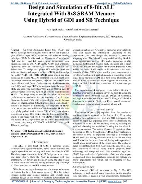 (PDF) Design and Simulation of 8-Bit ALU Integrated With 8x8 SRAM ...