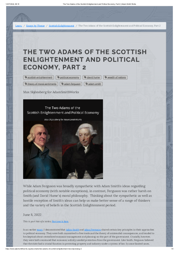 (PDF) The Two Adams of the Scottish Enlightenment and Political Economy ...