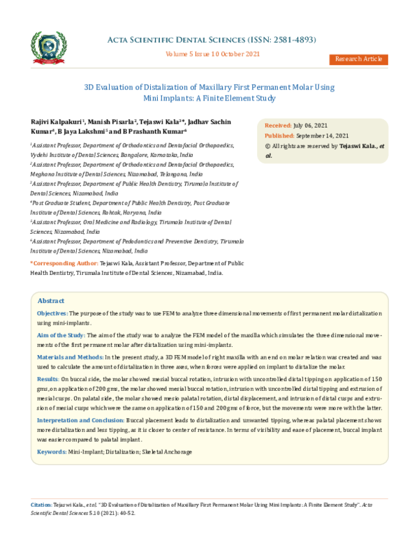 Pdf 3d Evaluation Of Distalization Of Maxillary First Permanent Molar
