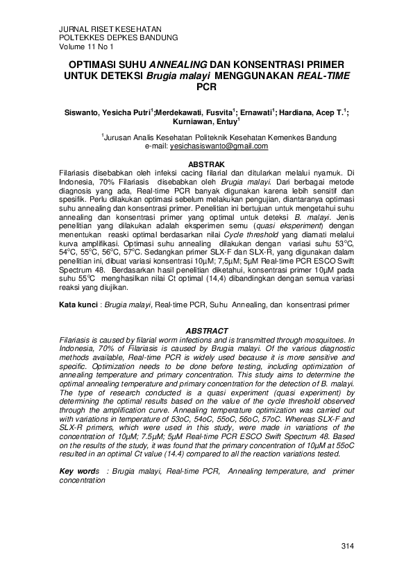 (PDF) Optimasi Suhu Annealing Dan Konsentrasi Primer Gen Pengkode Hepatitis B Core Antigen Untuk ...