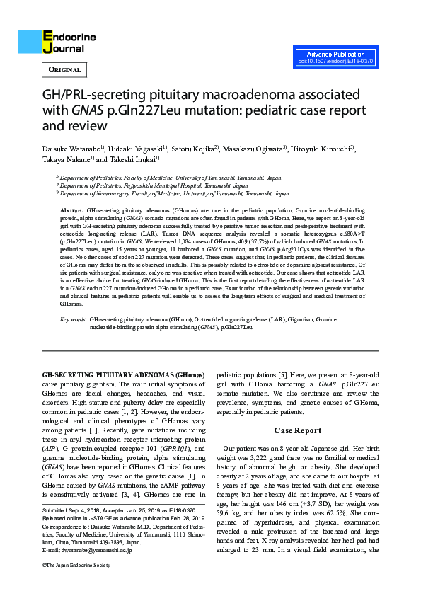 (PDF) GH/PRL-secreting pituitary macroadenoma associated with GNAS p ...