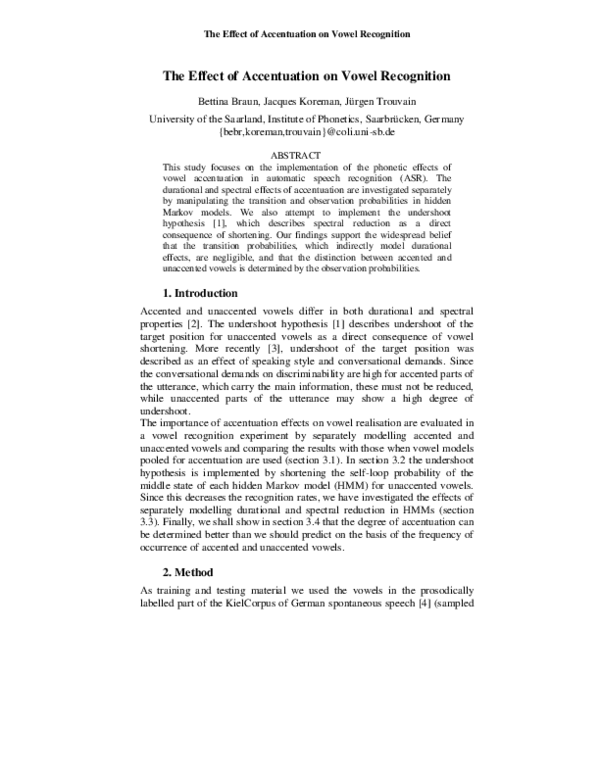 (PDF) The Effect of Accentuation on Vowel Recognition The Effect of ...