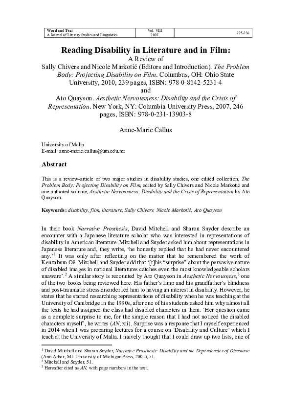 (PDF) Reading disability in literature and in film
