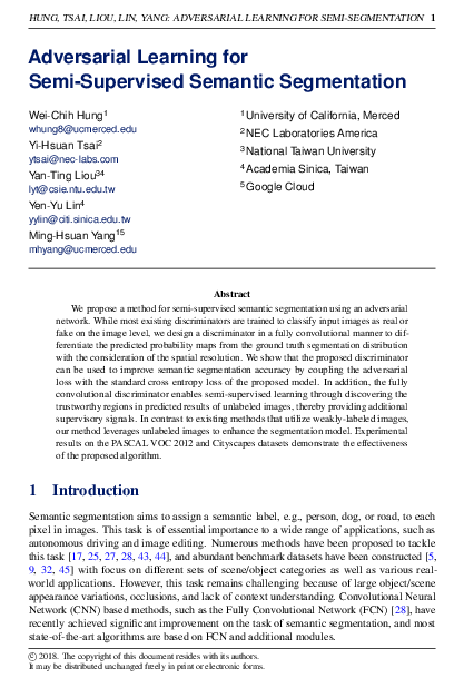 (PDF) Adversarial Learning for Semi-supervised Semantic Segmentation