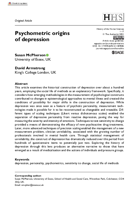 (PDF) Psychometric origins of depression