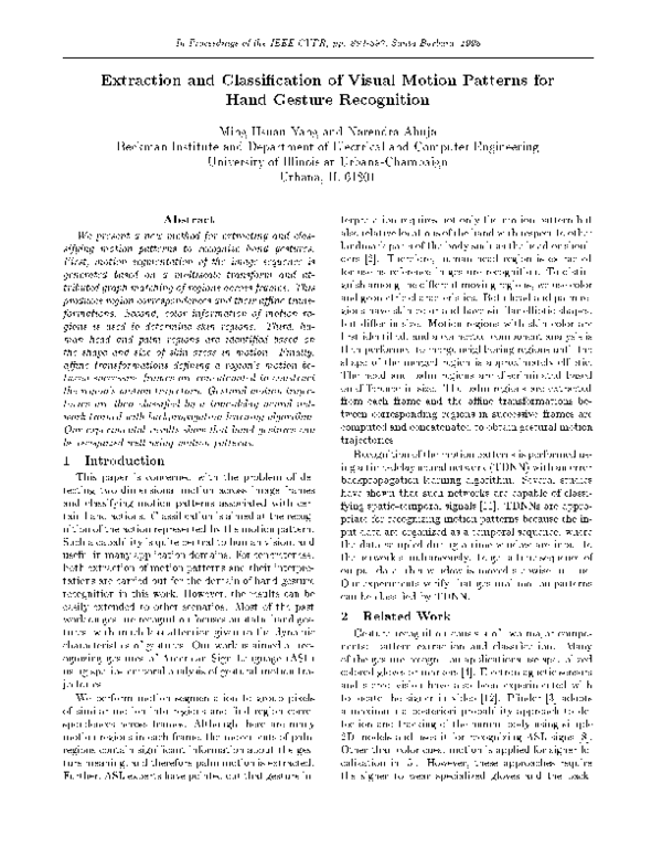 (PDF) Extraction and classification of visual motion patterns for hand gesture recognition ...