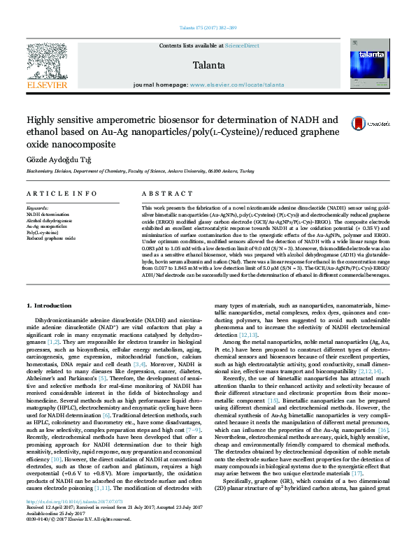 Pdf Highly Sensitive Amperometric Biosensor For Determination Of Nadh