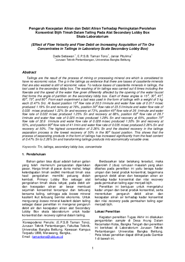 (PDF) Pengaruh Kecepatan Aliran dan Debit Aliran Terhadap Peningkatan ...