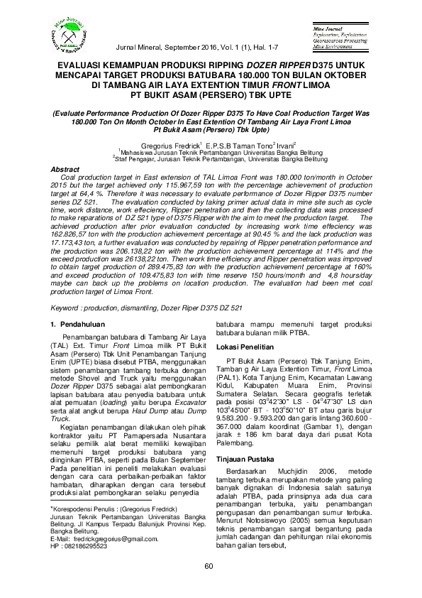 (PDF) Evaluasi Kemampuan Produksi Ripping Dozer Ripper D375 Untuk ...