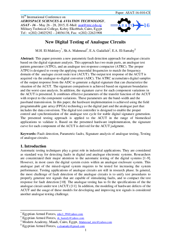 Pdf New Digital Testing Of Analogue Circuits