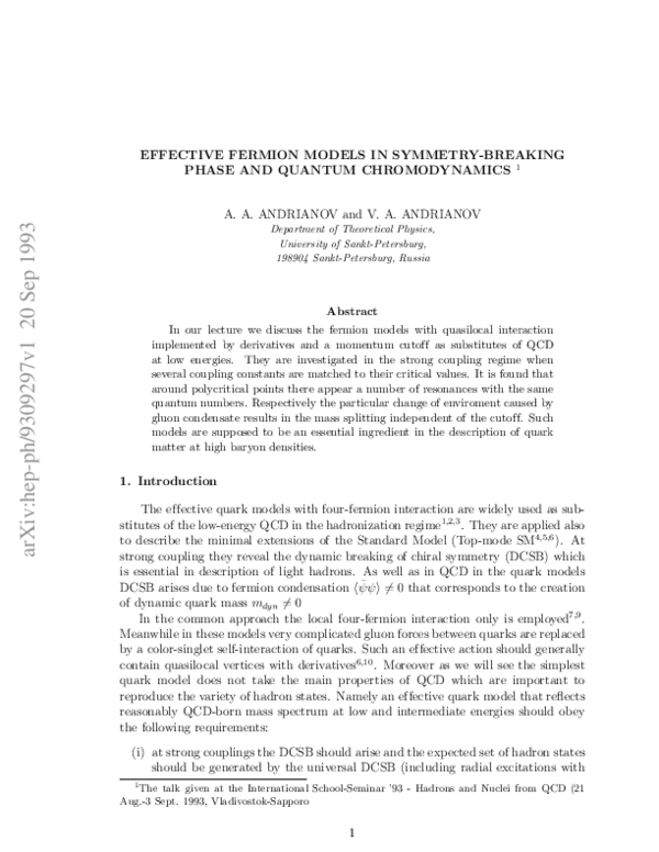 (PDF) Effective Fermion Models in Symmetry-Breaking Phase and Quantum ...